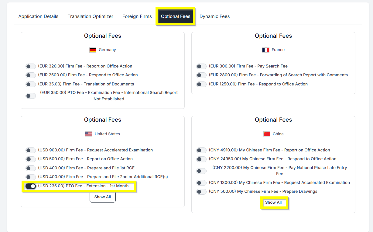 Optional Fees - Prokurio